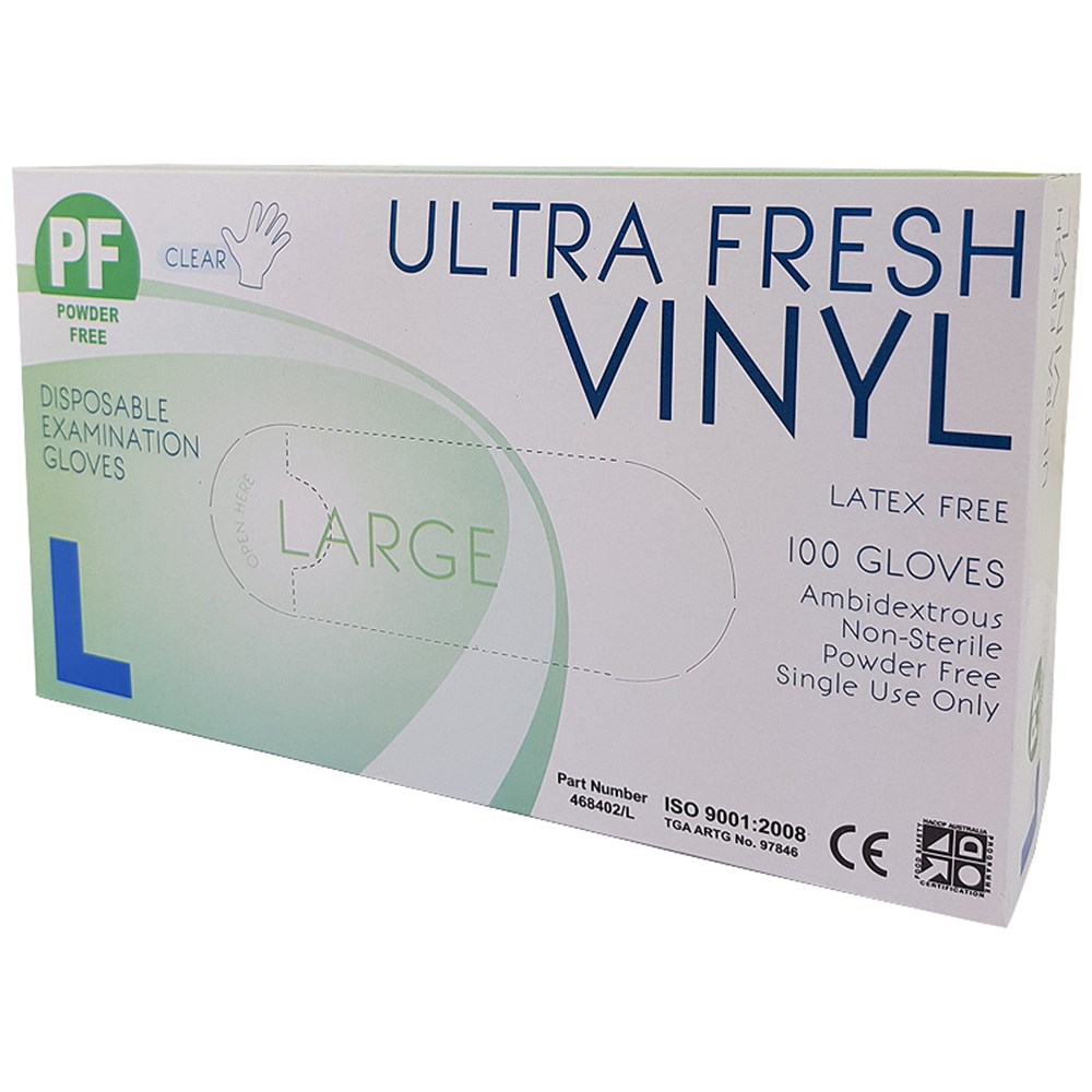 Ultra Fresh Vinyl - Large - Clear Powder Free Gloves 100 pack ...